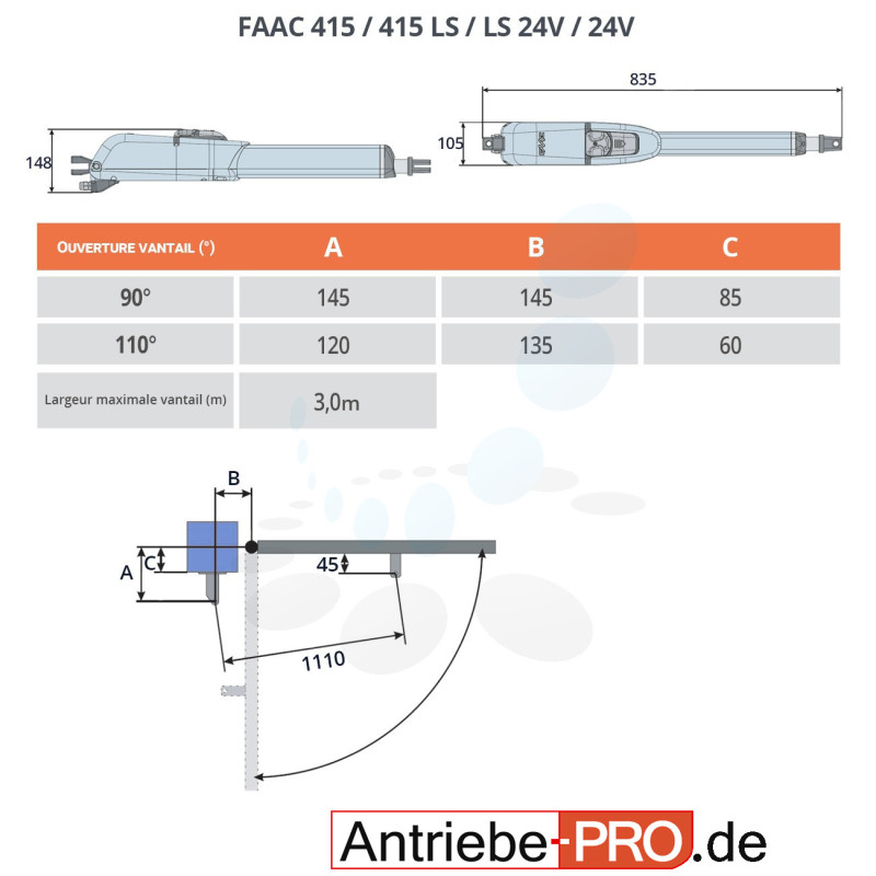 FAAC 415 LS/1 moteur 24V pour portail battant - Kit M