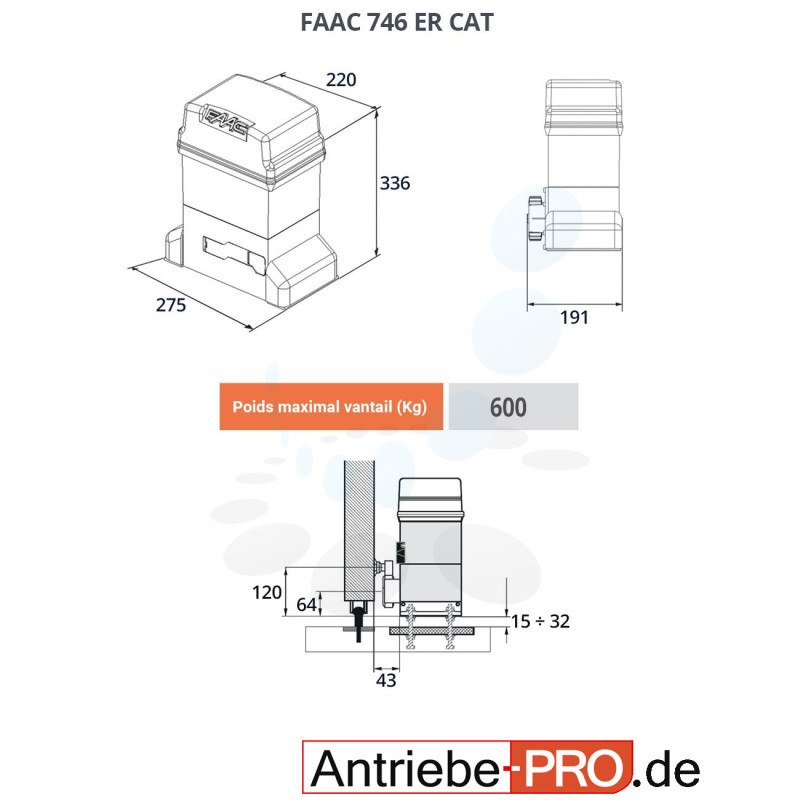 FAAC 746 ER CAT moteur 230V pour portails coulissants